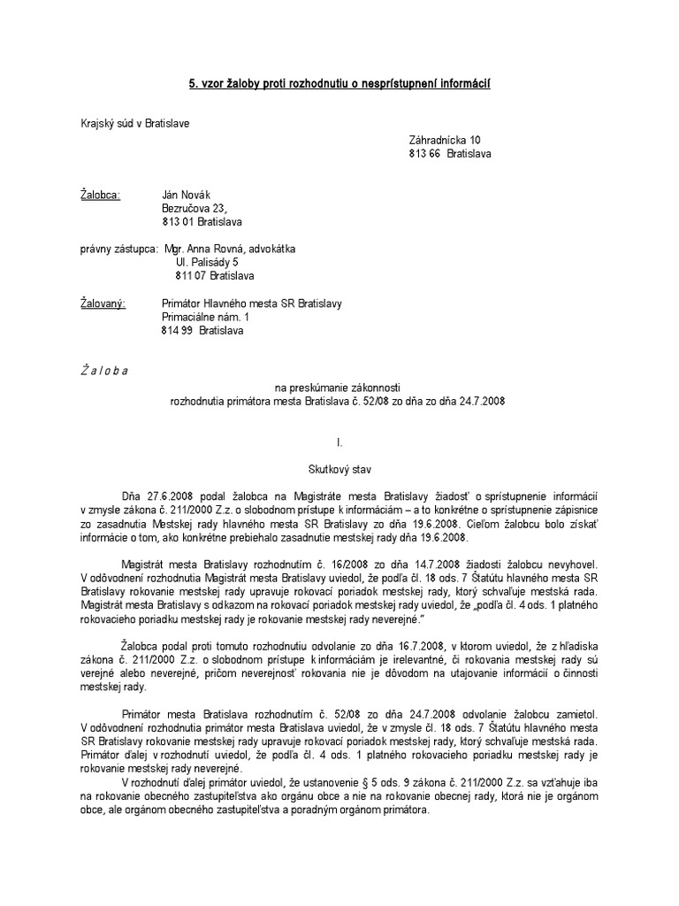 Vzor Zaloba Nespristupnenie | PDF