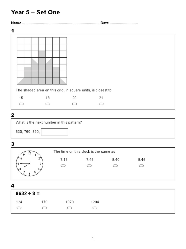 Naplan Year5 Test Prep Set1 2009 | PDF