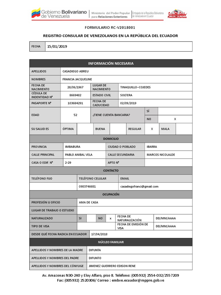 Formulario Registro Consular | PDF