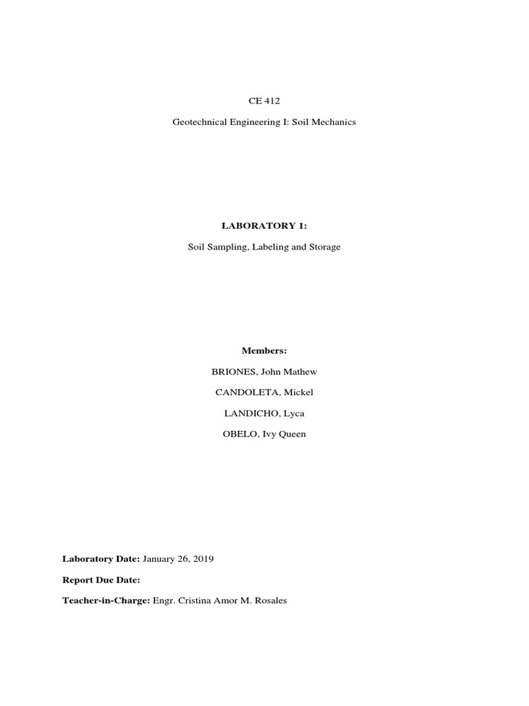 CE 412 Geotechnical Engineering I: Soil Mechanics: Laboratory 1 | PDF | Geotechnical Engineering ...