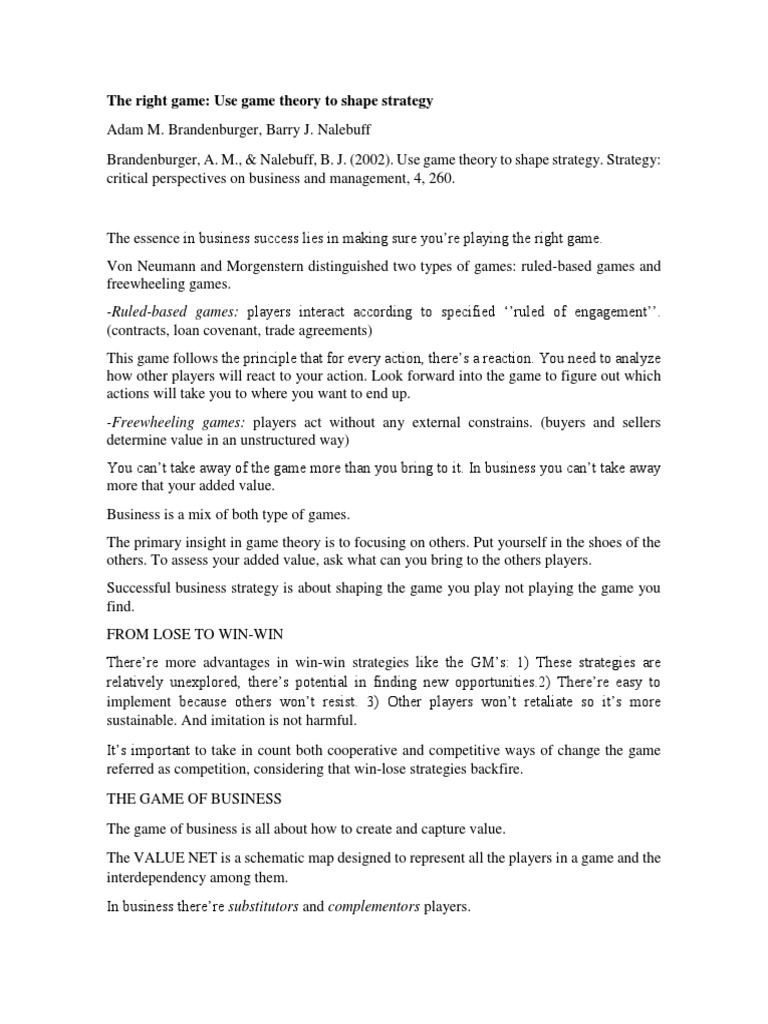 Game Theory for Business Strategy | PDF | Game Theory | Strategic ...
