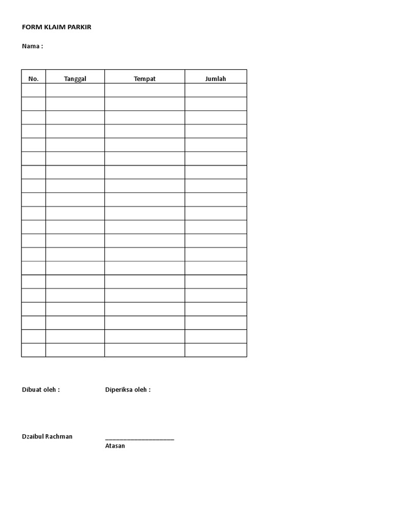 Form Klaim Parkir-1 | PDF