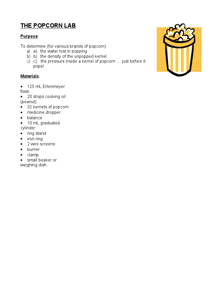 Popcorn Lab: Chemistry and Experiments | PDF | Popcorn | Physical Chemistry