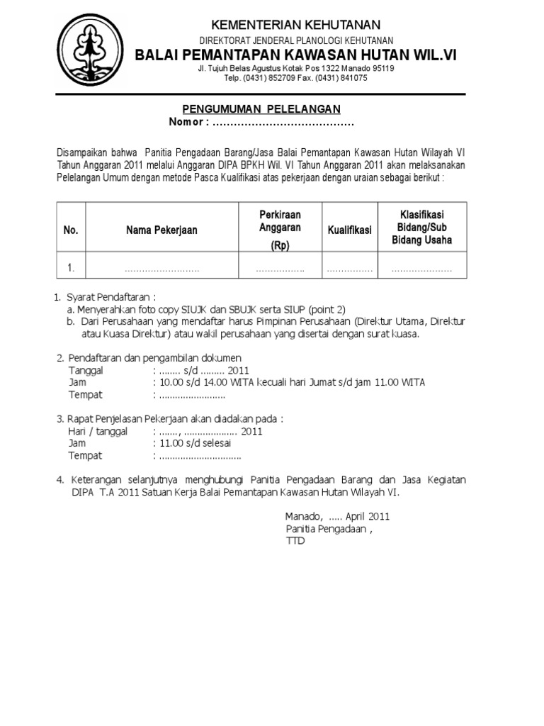 Contoh Pengumuman Lelang | PDF