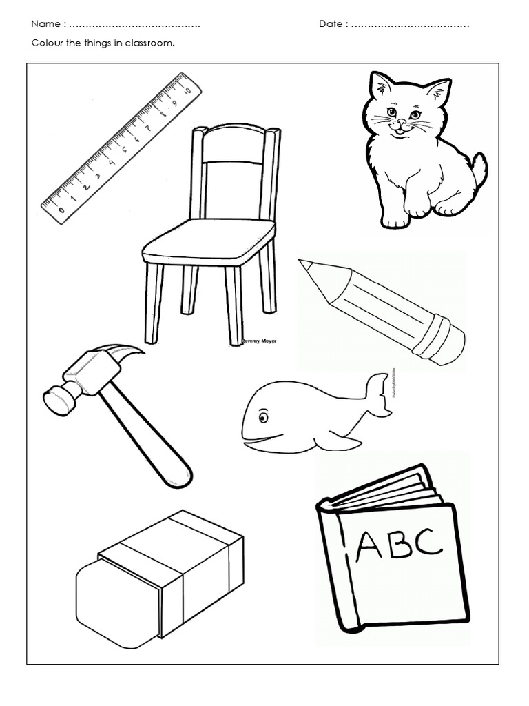 Name: . Date: Colour The Things in Classroom | PDF