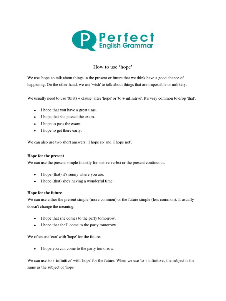 Perfect English Grammar | PDF | Hope | Subject (Grammar)