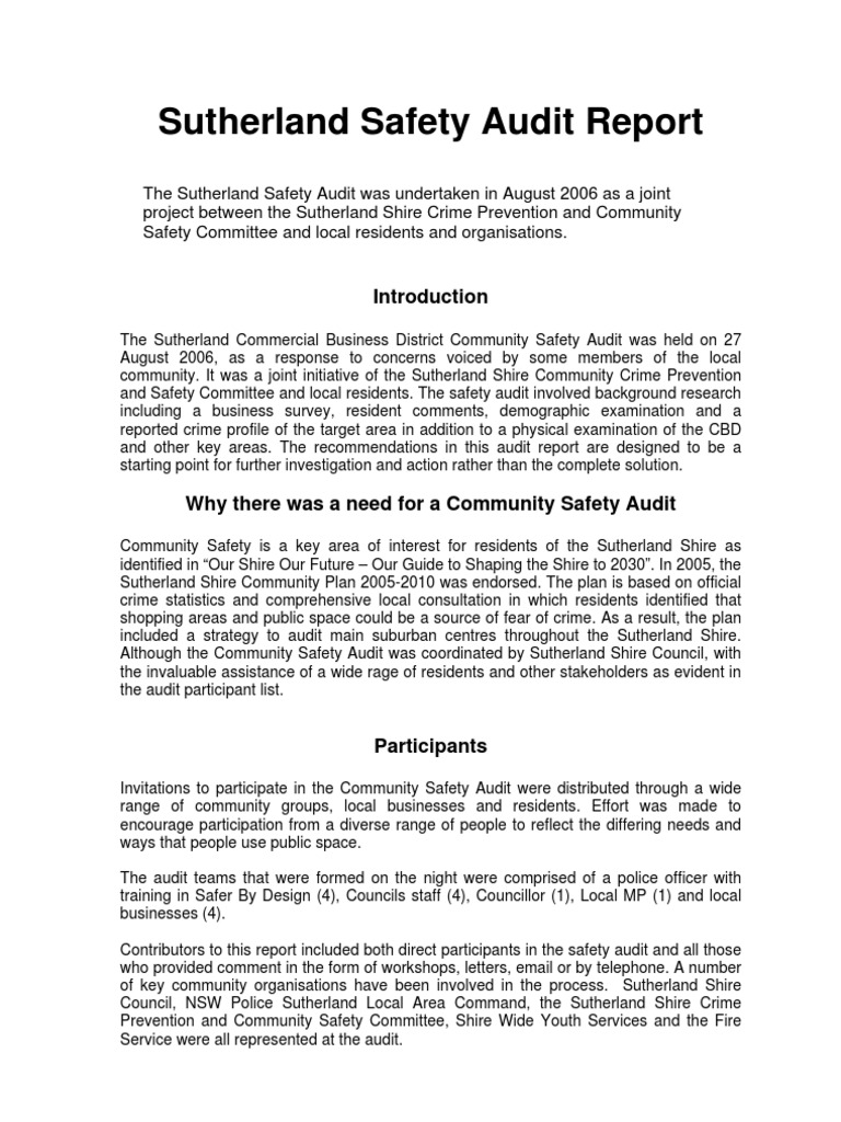 Sutherland Safety Audit Report | PDF | Victimisation | Sidewalk