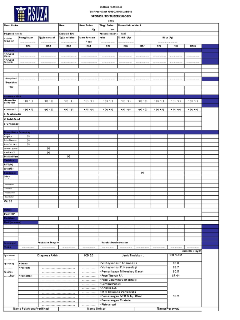 Clinical Pathway Saraf Spondilitis TB | PDF | Microsoft Excel ...