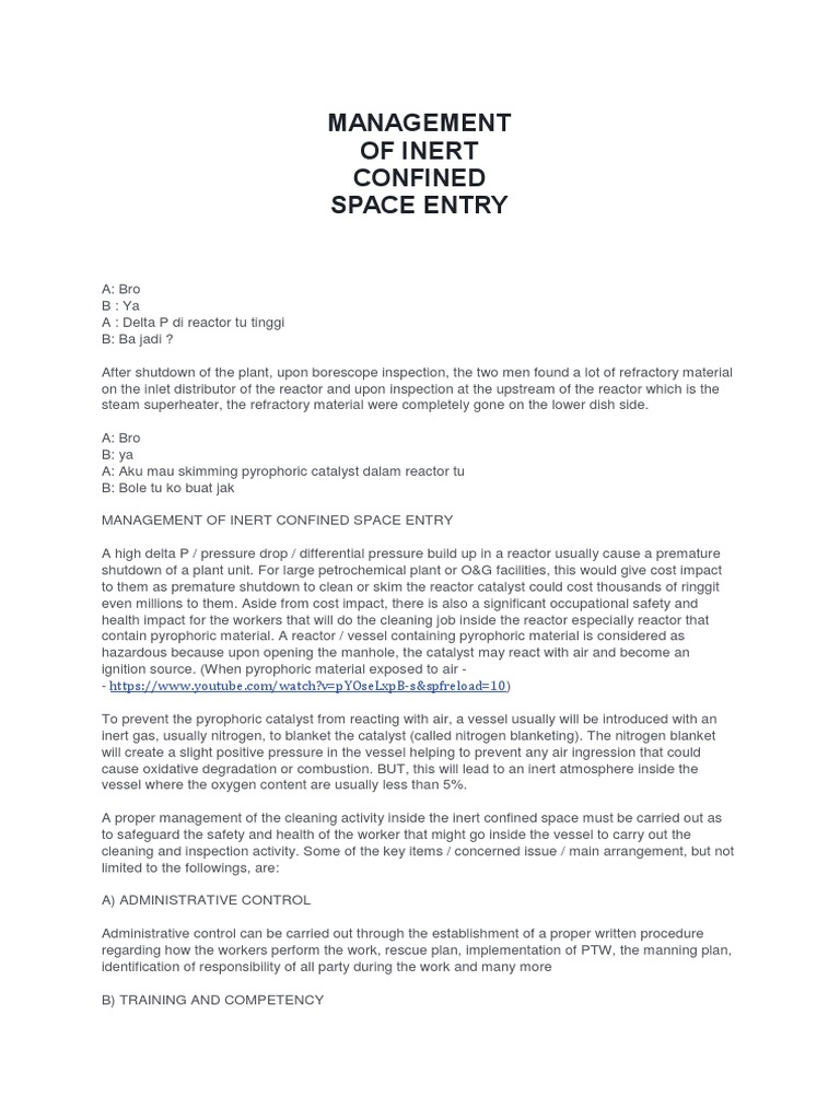 Inert Confined Space Entry Management | PDF | Vacuum | Oxygen