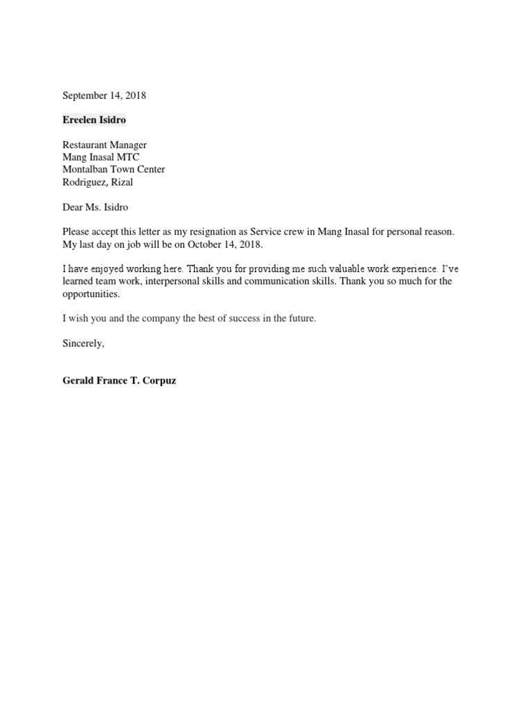 Rsignation Letter | PDF