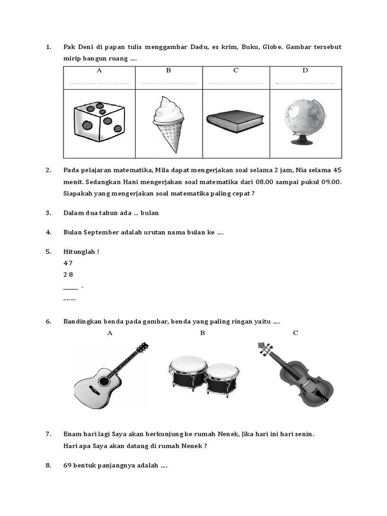 Soal Calistung Kelas 1 SD dan TK | PDF