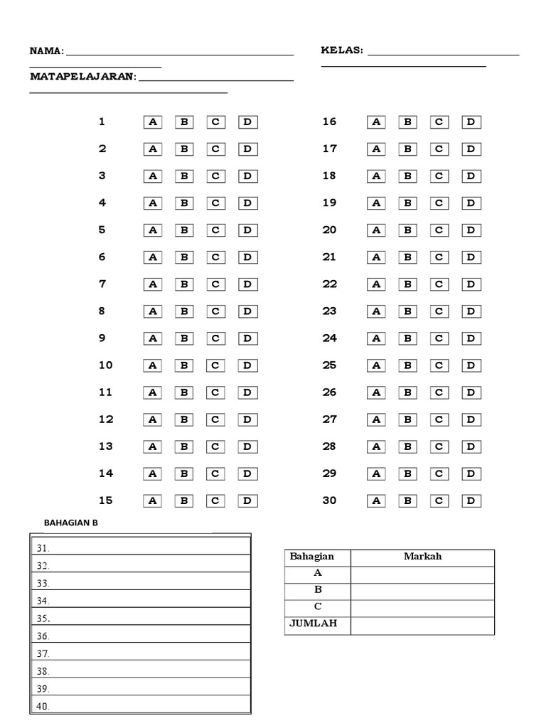 Borang Omr Ujian 1 Sivik | PDF | Teaching Methods & Materials