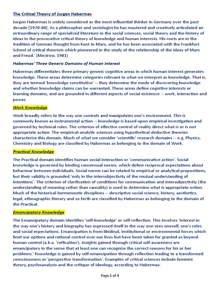 The Critical Theory of Jurgen Habermas | PDF | Critical Theory | Jürgen Habermas