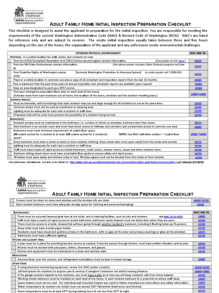 AFH Initial Inspection Preparation Guide | PDF | Bedroom | Toilet
