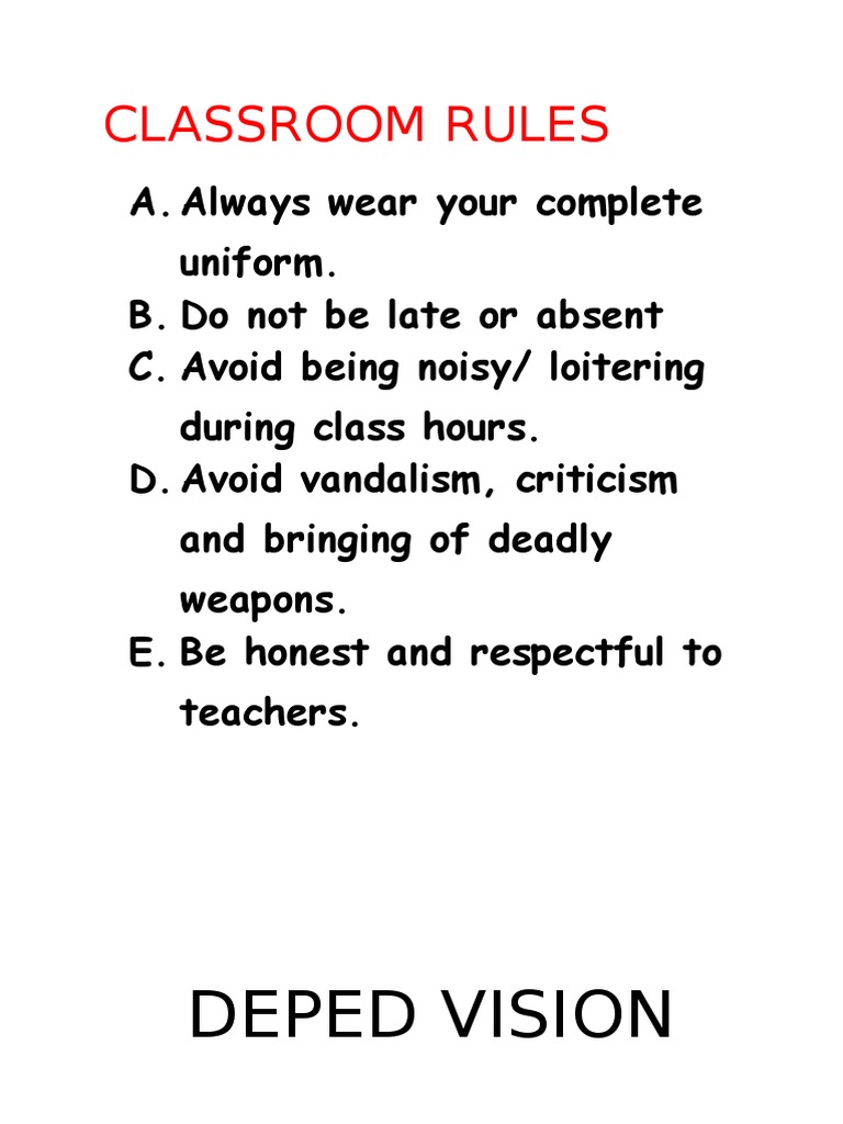 Classroom Rules: Deped Vision | PDF