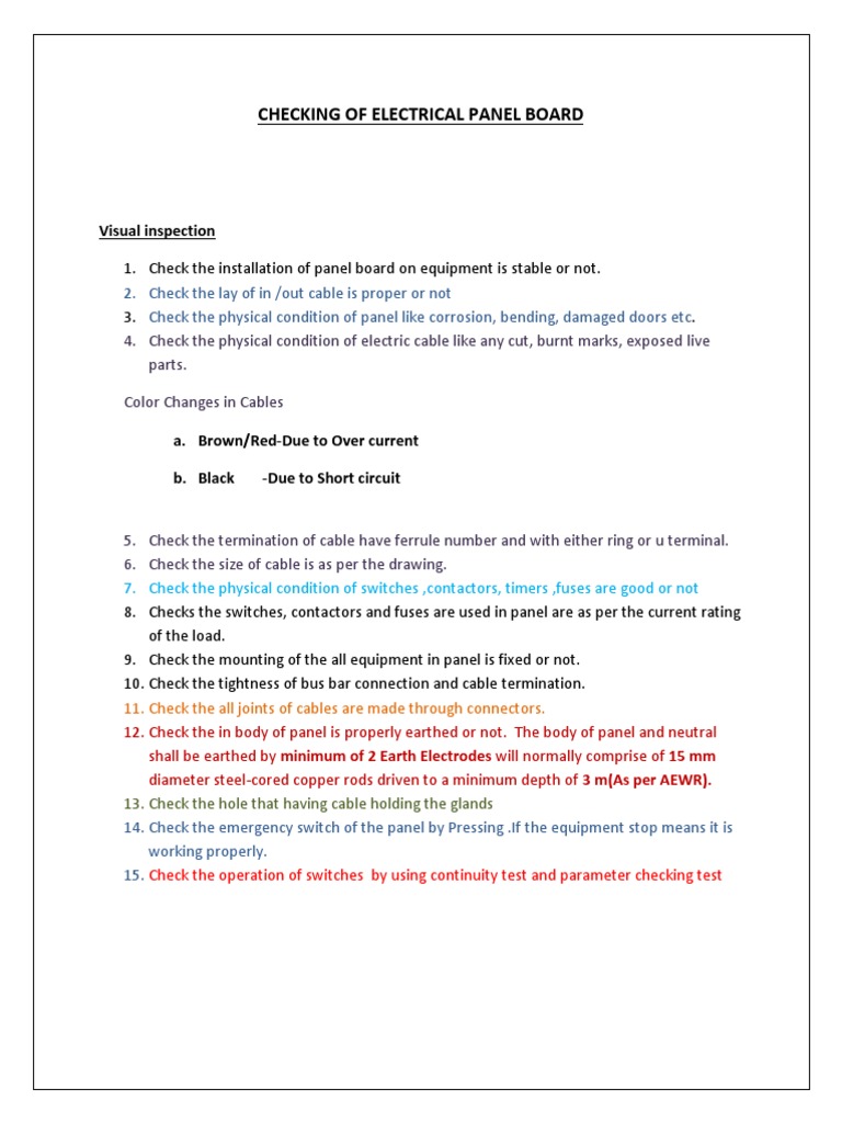 Checking of Electrical Panel Board | PDF | Voltage | Fuse (Electrical)