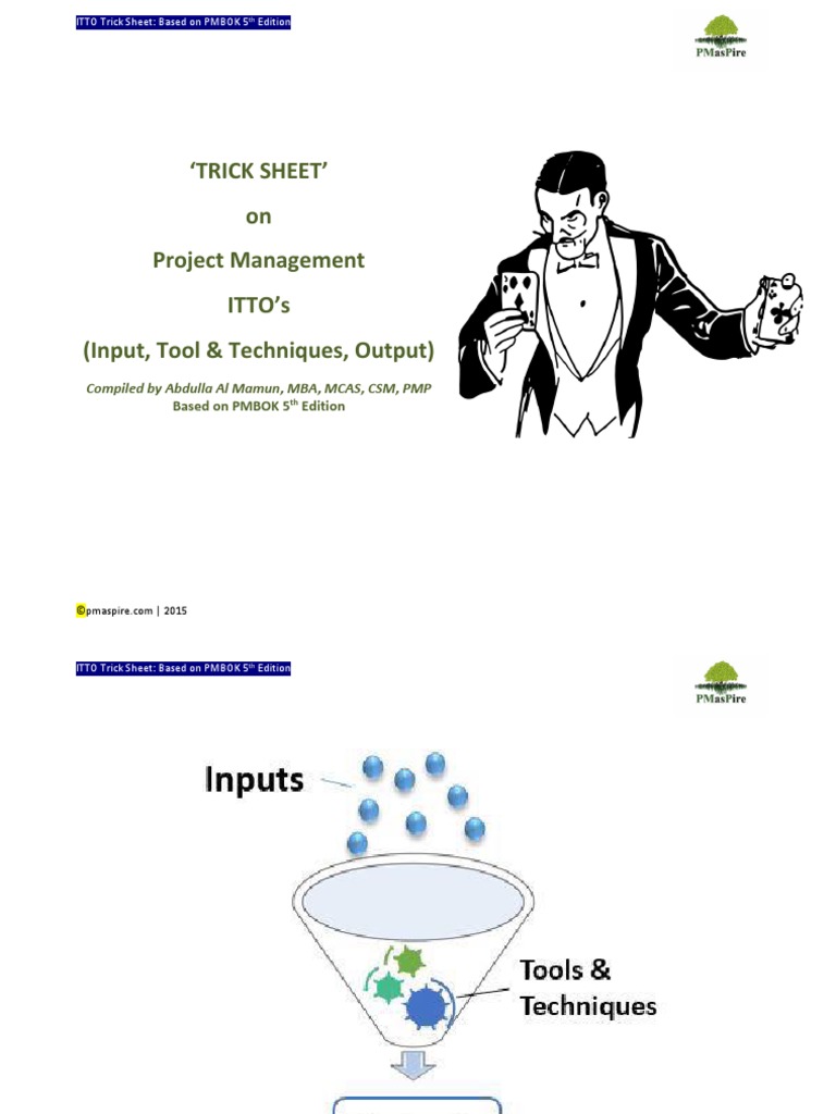 Trick Sheet' On Project Management ITTO's (Input, Tool & Techniques ...