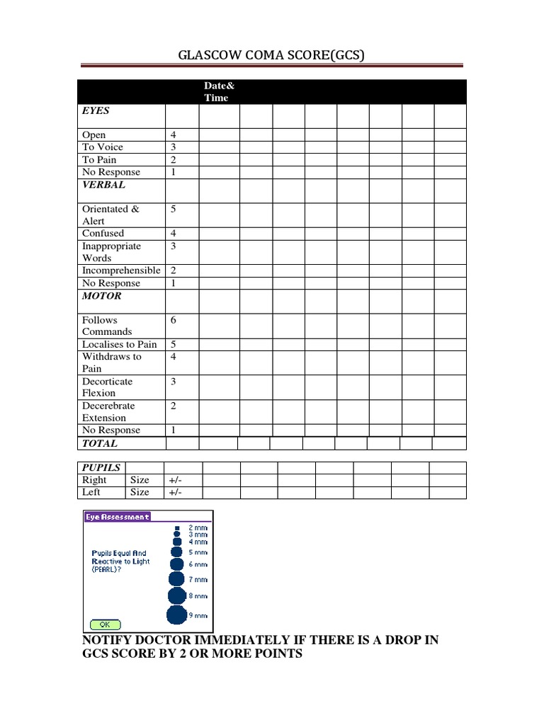 Glascow Coma Score (GCS) : Date& Time | PDF