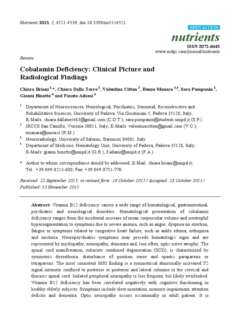 Cobalamin Deficiency | PDF | Vitamin B12 | Peripheral Neuropathy