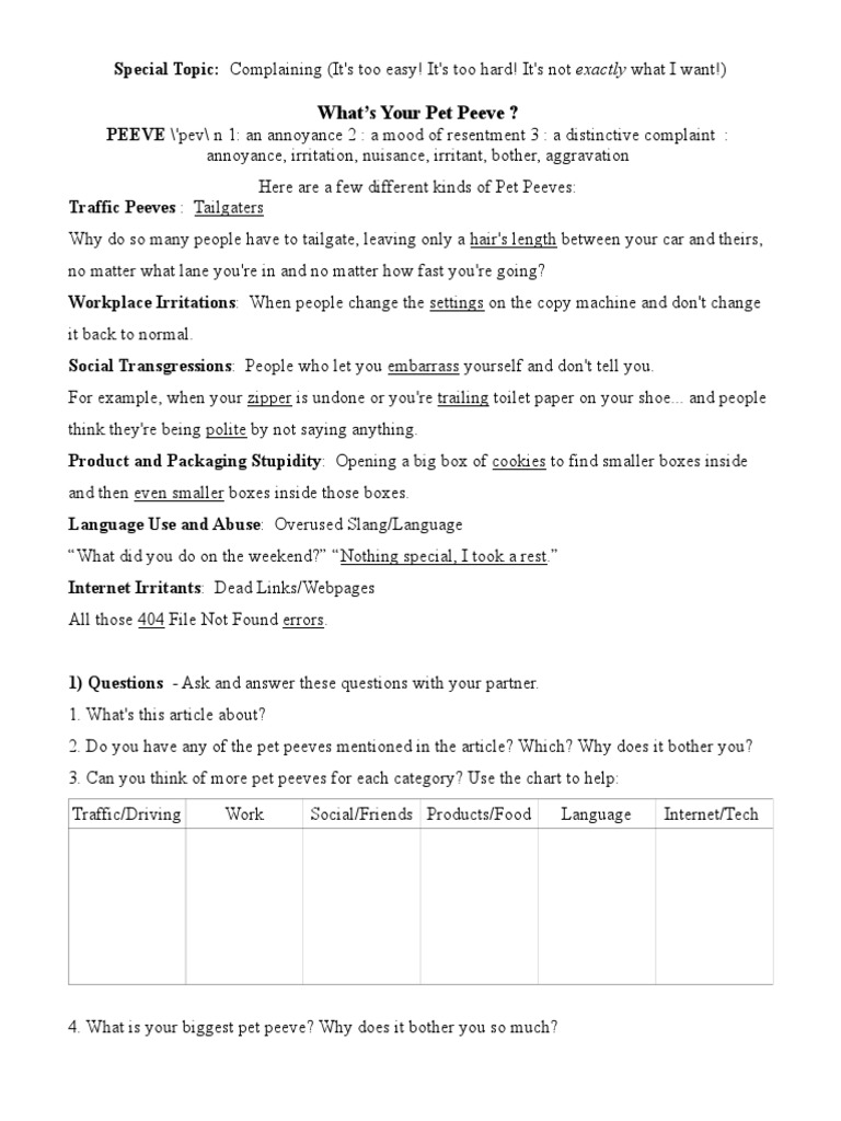 Exploring Everyday Pet Peeves | PDF