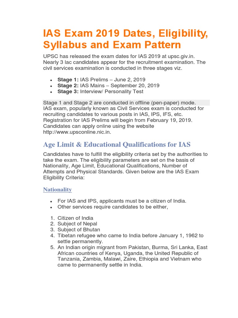 IAS Exam 2019 Dates, Eligibility, Syllabus and Exam Pattern: Age Limit ...