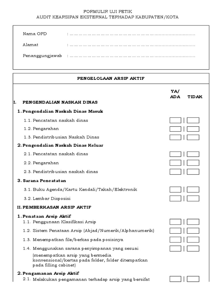 Formulir Uji Petik Ke Opd - Fix | PDF