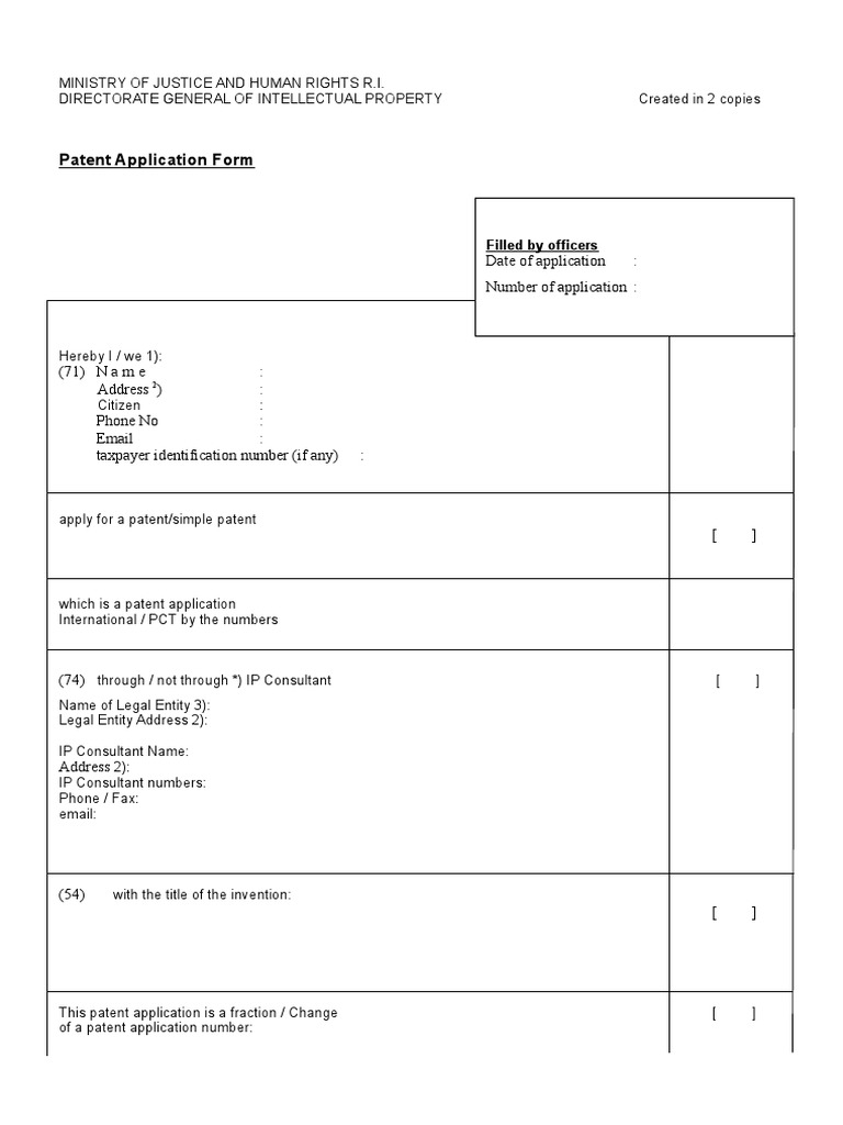 Patent Application Form (Revision Based On Patent Law No 13 - 2016 ...