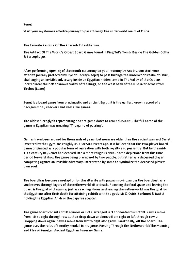 Senet | PDF | Ancient Egyptian Religion | Ancient Egypt