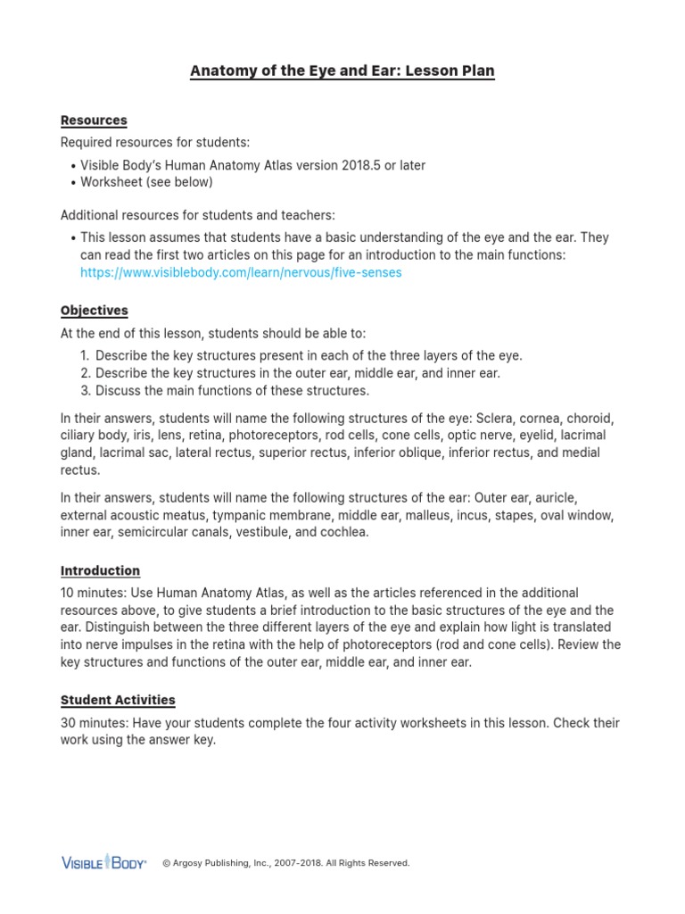 Eye Ear Lesson Plan | PDF | Wellness | Science & Mathematics
