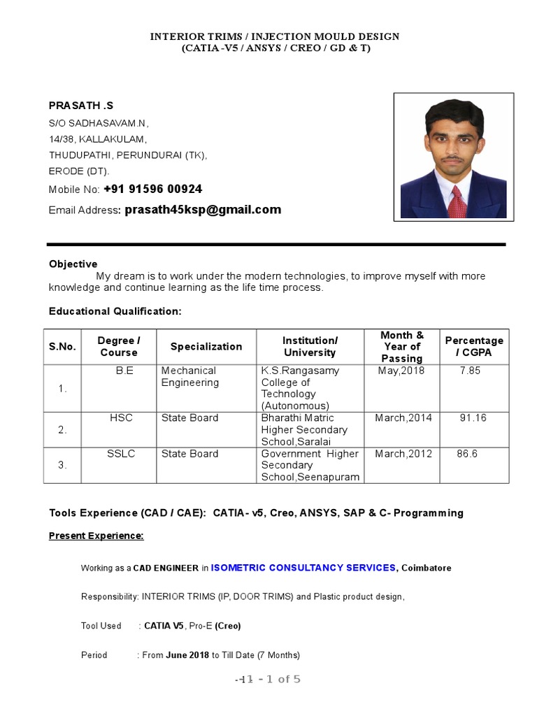 Prasanth Resume 1 | PDF | Computer Aided Design | Prototype