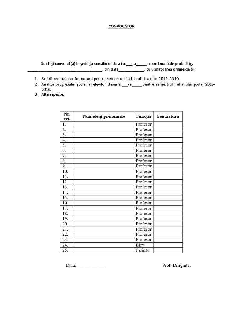 Convocator Scadere Note La Purtare | PDF