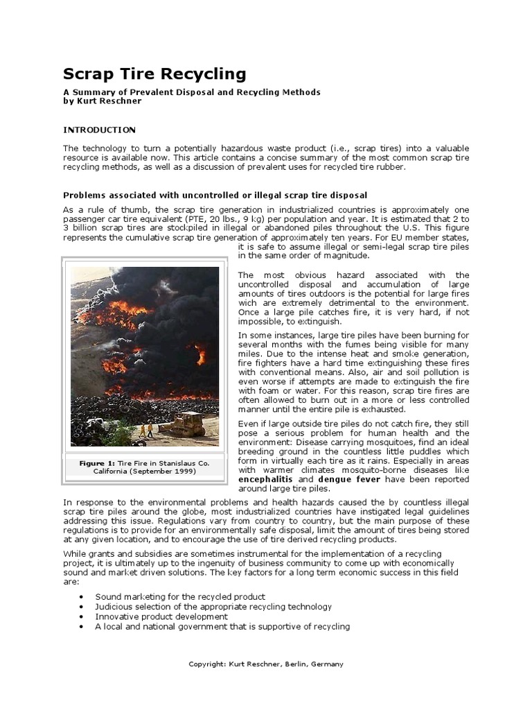 Scrap Tire Recycling: A Summary of Prevalent Disposal and Recycling ...