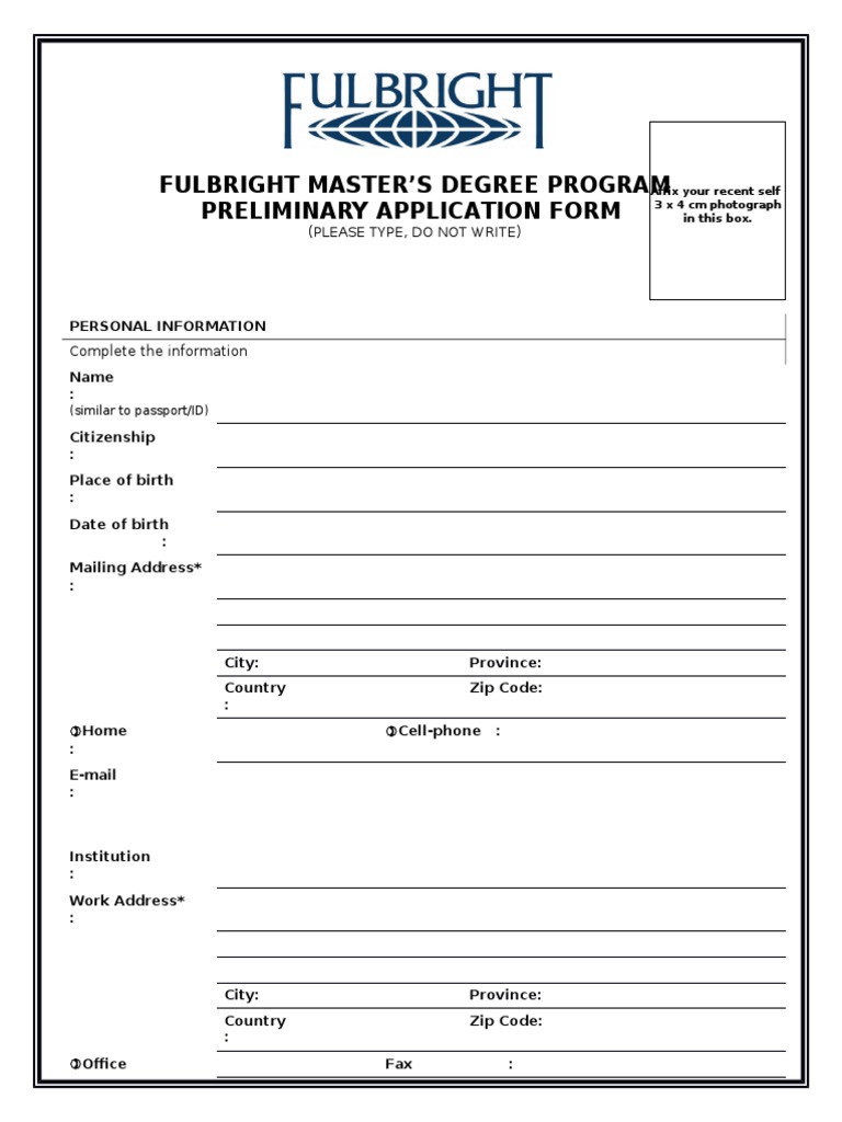 Fulbright Master Application Form | PDF | Graduate Record Examinations ...