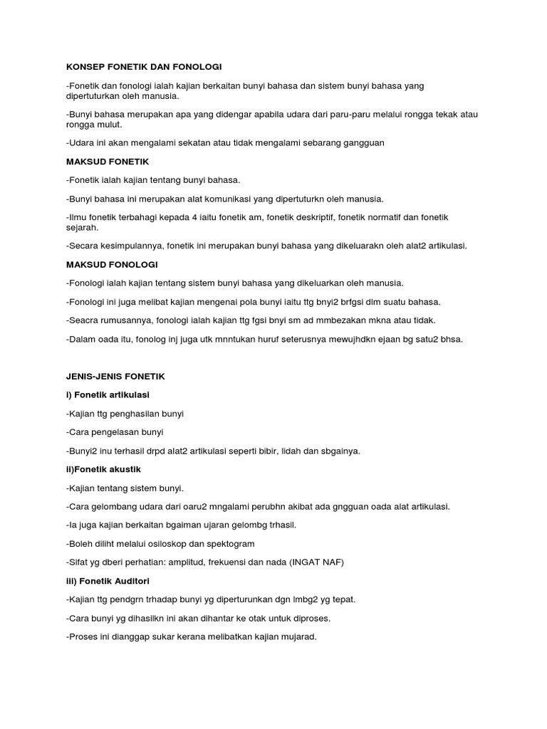 Nota Fonetik Dan Fonologi | PDF