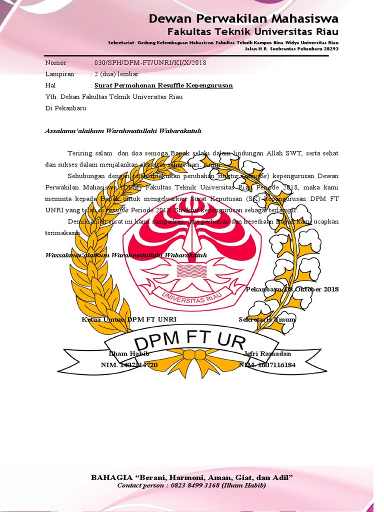Surat Permohonan SK DPM FT | PDF