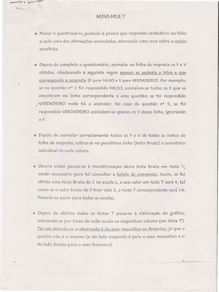 Guia para interpretação de resultados do questionário Mini-Mult | PDF ...