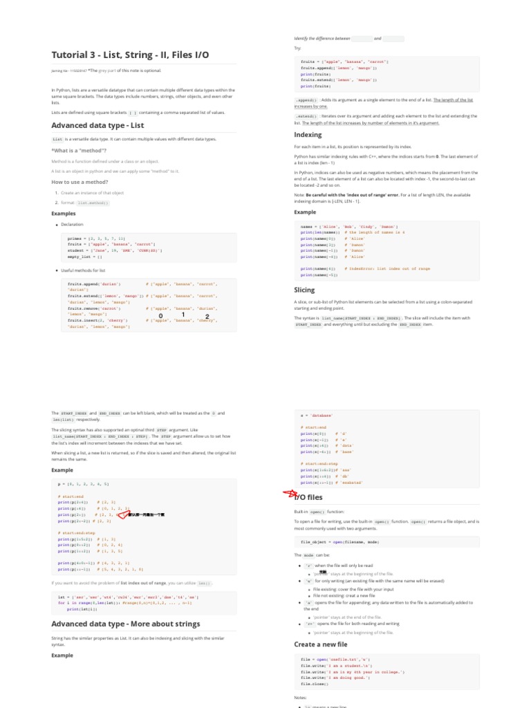 Tutorial 3 - List, String - II, Files I/O: Advanced Data Type - List ...