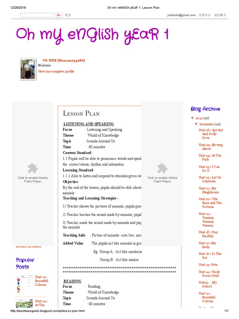 Oh MY ENGliSh YEaR 1 - Lesson Plan | PDF | Lesson Plan | Teaching