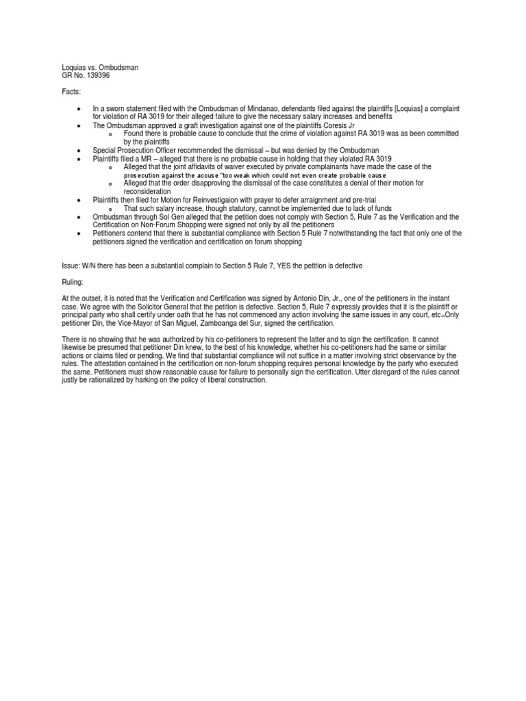 Loquias Vs Ombudsman | Download Free PDF | Complaint | Social Institutions