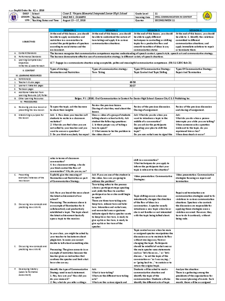 Communicative strategies for classroom conversations | PDF ...