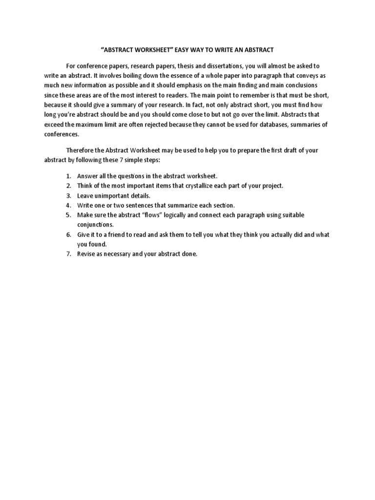 Easy Way to Write an Abstract Using Abstract Worksheet