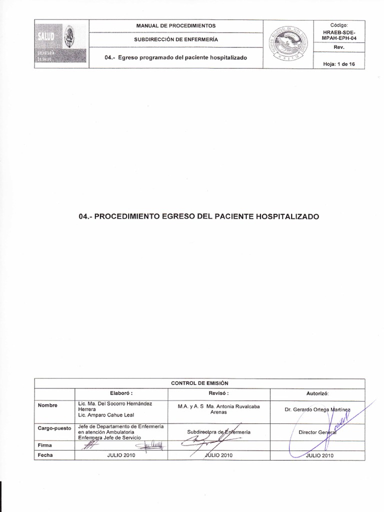 Egreso Del Paciente | PDF | Enfermería | Hospital