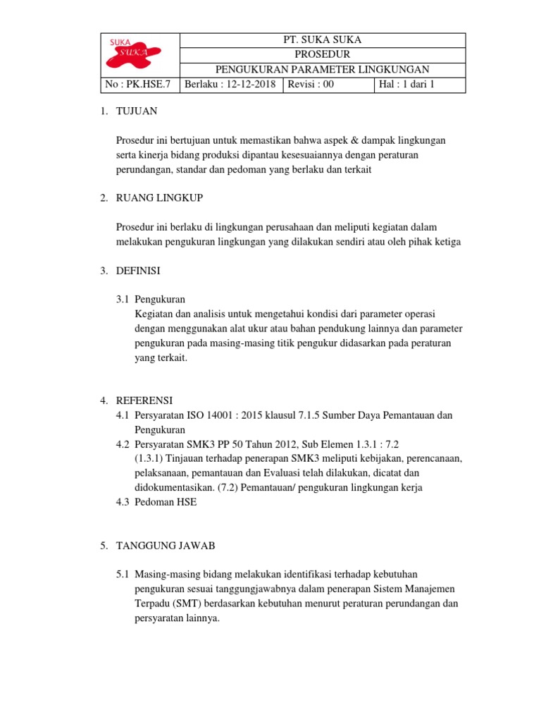 Prosedur Pengukuran Parameter Lingkungan | PDF