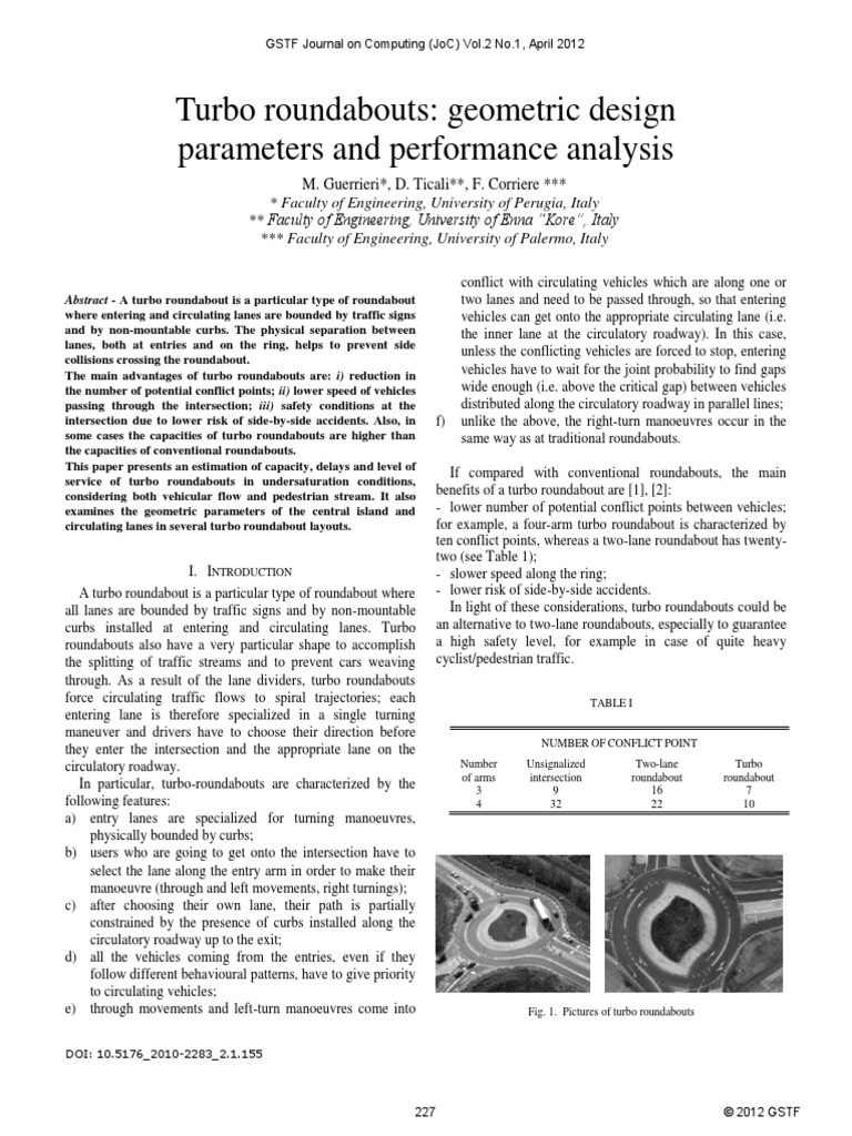 Turbo Roundabouts: Geometric Design Parameters and Performance Analysis | PDF | Traffic ...