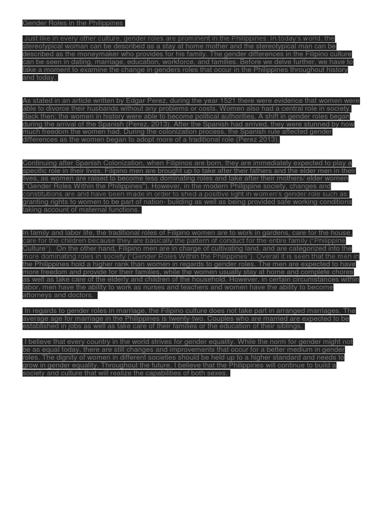 Gender Roles in The Philippines | PDF