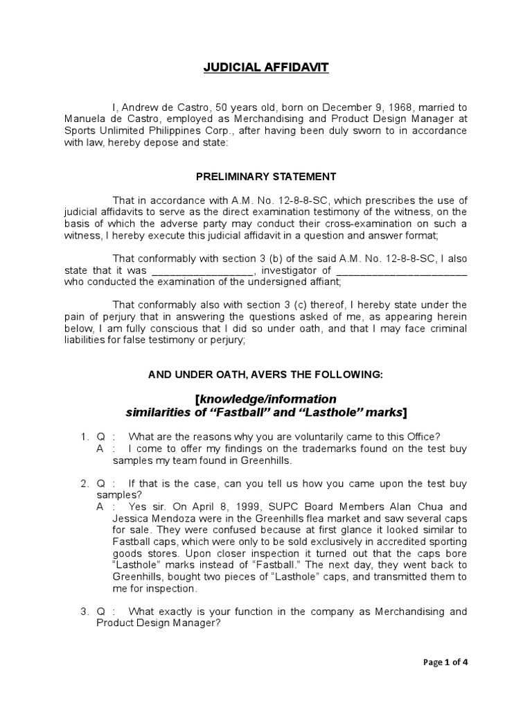 Judicial Affidavit: Preliminary Statement | PDF | Affidavit | Perjury
