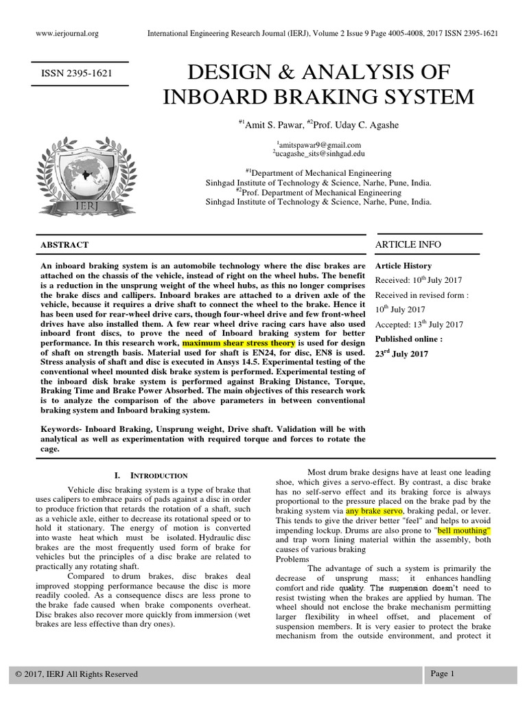 Design & Analysis of Inboard Braking System PDF | PDF | Brake ...