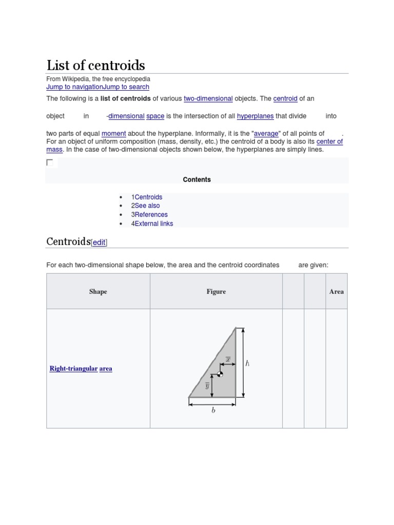 List of Centroids | PDF | Area | Wikipedia