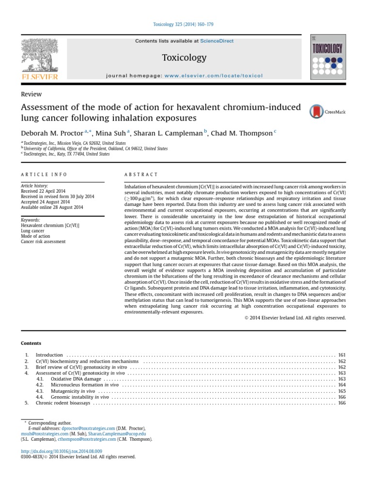 Assessment of The Mode of Action For Hexavalent Chromium-Induced Lung ...