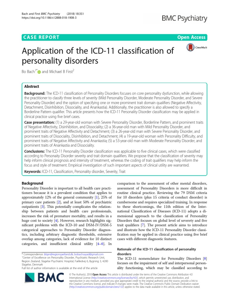 Application of The ICD-11 Classification of Personality Disorders | PDF ...